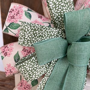 Spring Pink Flowers Bow, Hydrangea Ribbon Flowers Wreath Bow, Spring ...