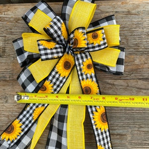 Sunflower Bow, Sunflower and Plaid Bow, Spring and Summer Wreath Bow ...