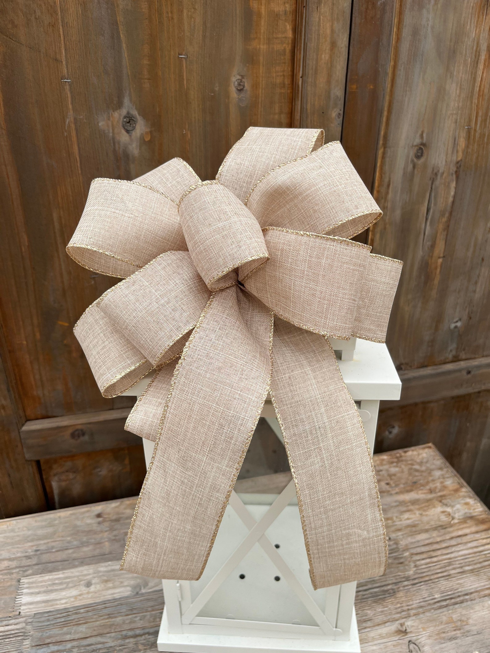 Linen Bow, Natural Bow, Natural Christmas Bow, Wreath Bow, Lantern Bow ...