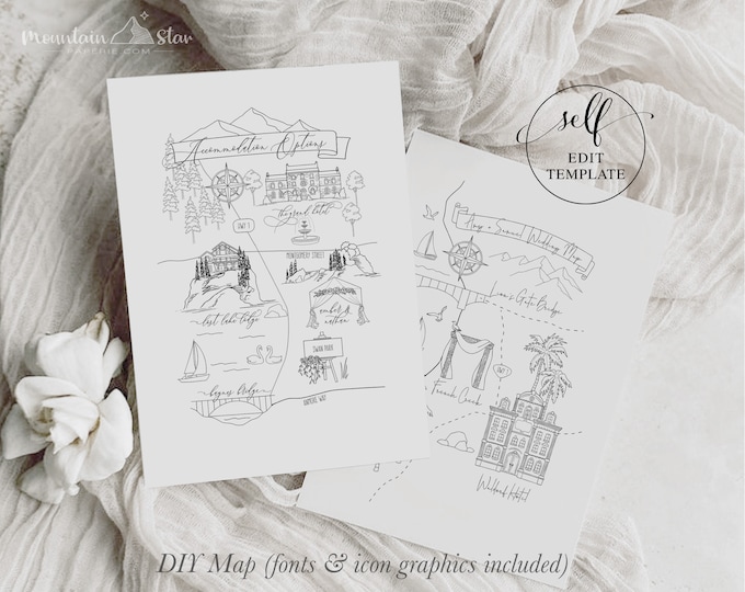 Illustrated Map, Hand-drawn Map, Wedding Invitation Map, Event Map ...