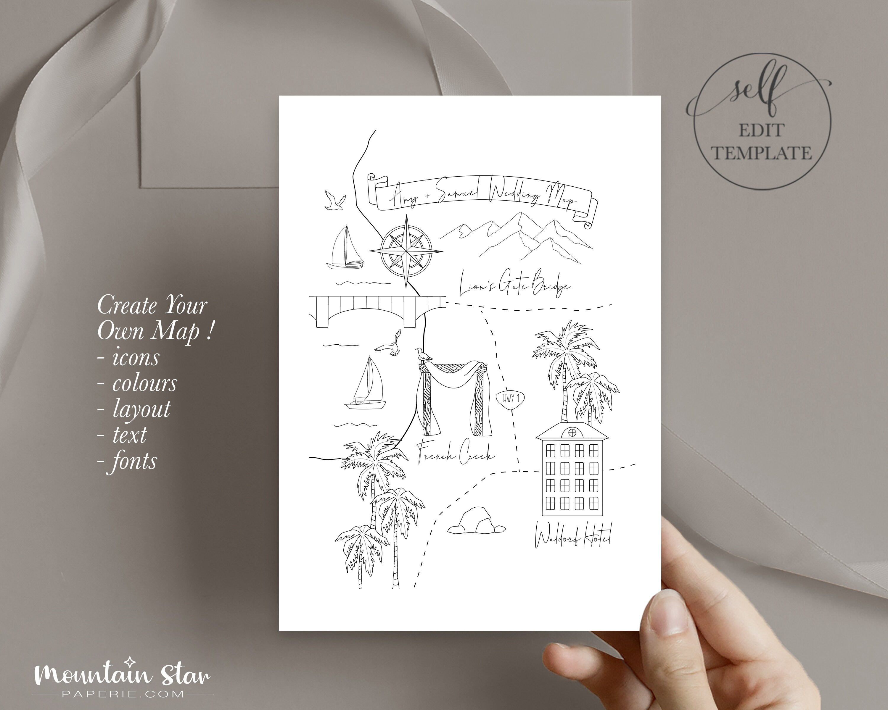 Map DIY Wedding Map Creator Template Create Your Own Map - Etsy