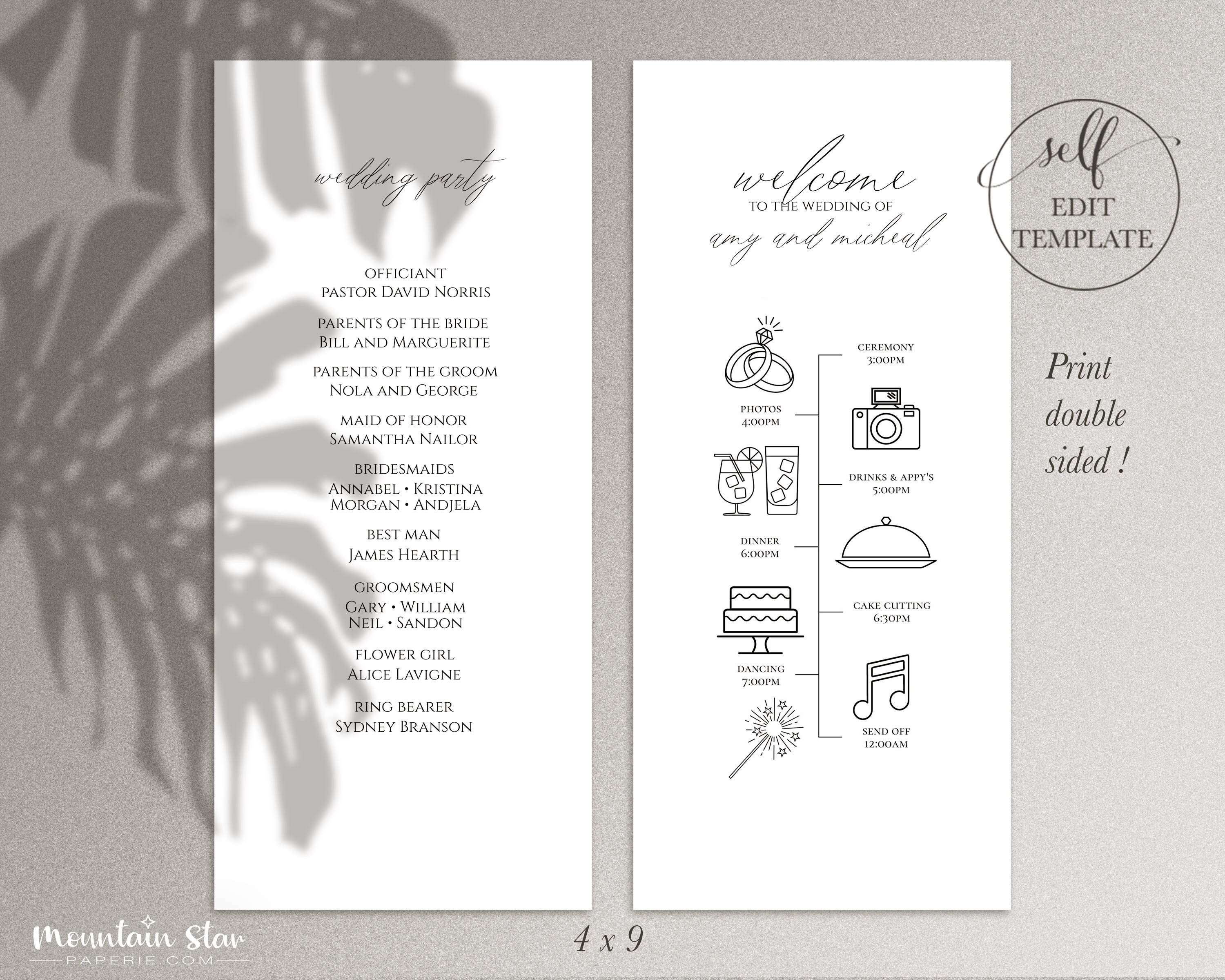 DIY Timeline Itinerary Template Wedding Program 4x9 - Etsy