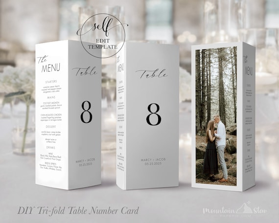 DIY Tri-fold Table Number Cards Newlyweds Photo Card Free - Etsy