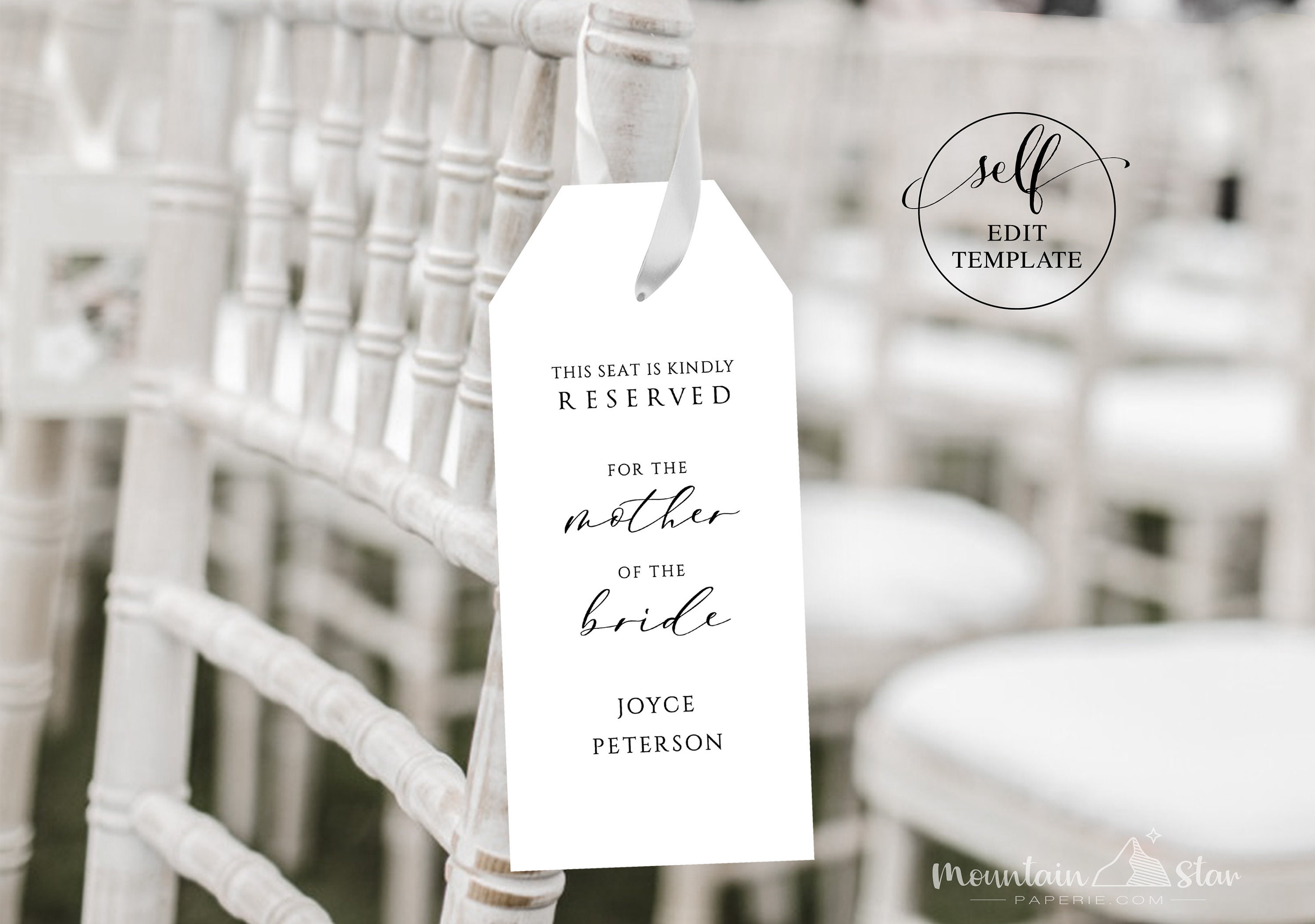 DIY Reserved Seating Wedding Ceremony Chair Tag Template - Etsy