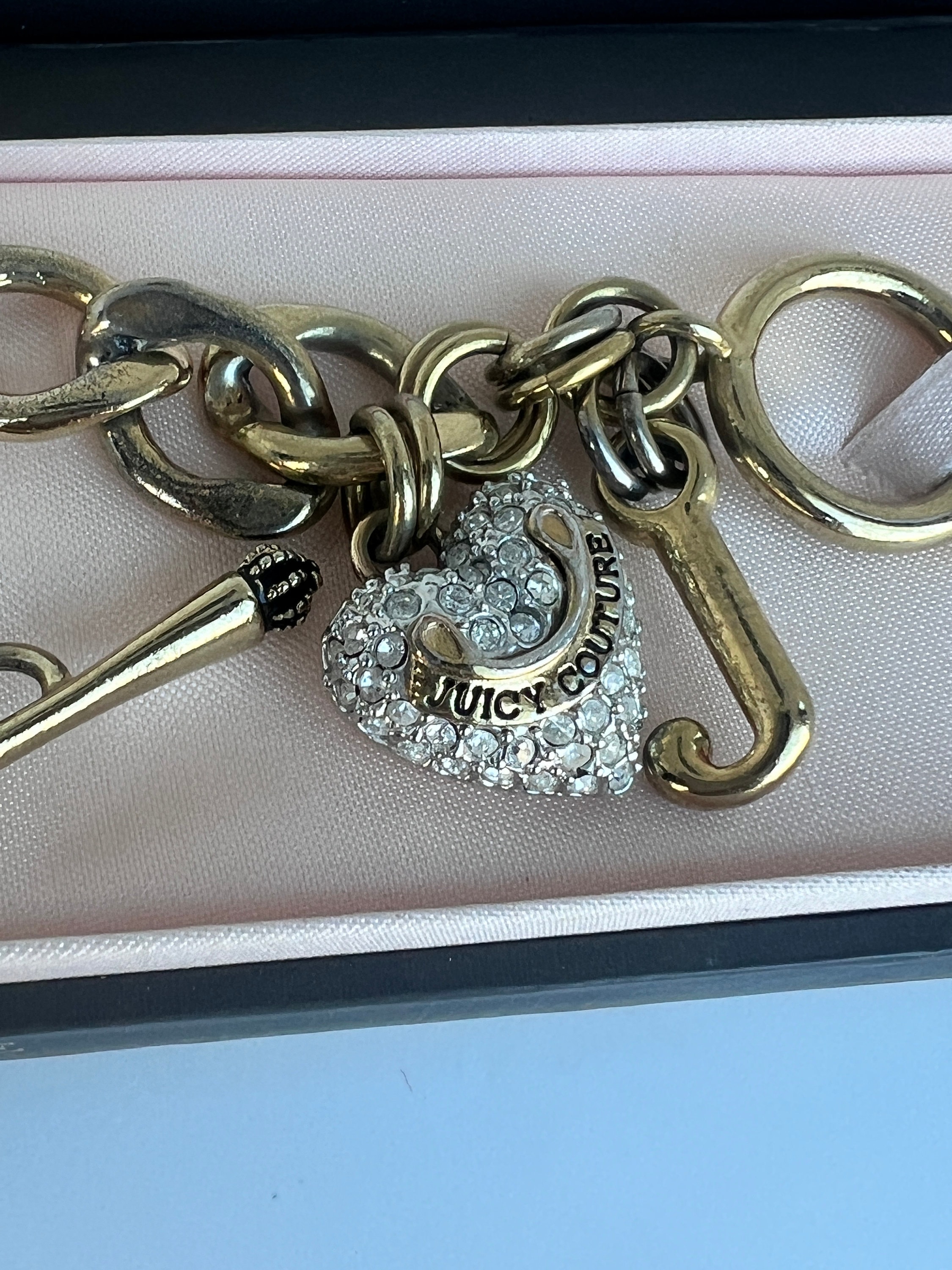 NWT Juicy Couture Gold Pave Puff Heart Charm Starter Bracelet (19GBB2 ...