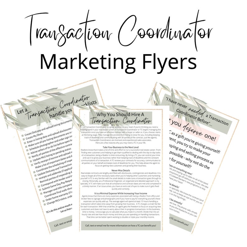 Transaction Coordinator Marketing Flyers - Etsy