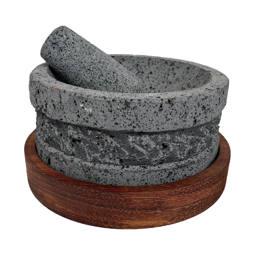 Tetexti Molcajete and Tejolote Made of Volcanic Stone With Wood Base ...