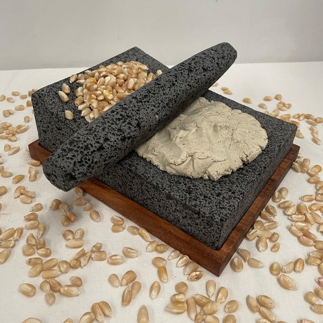 Beautiful Metate Handmade With Volcanic Stone With Parota Wood Base - Etsy