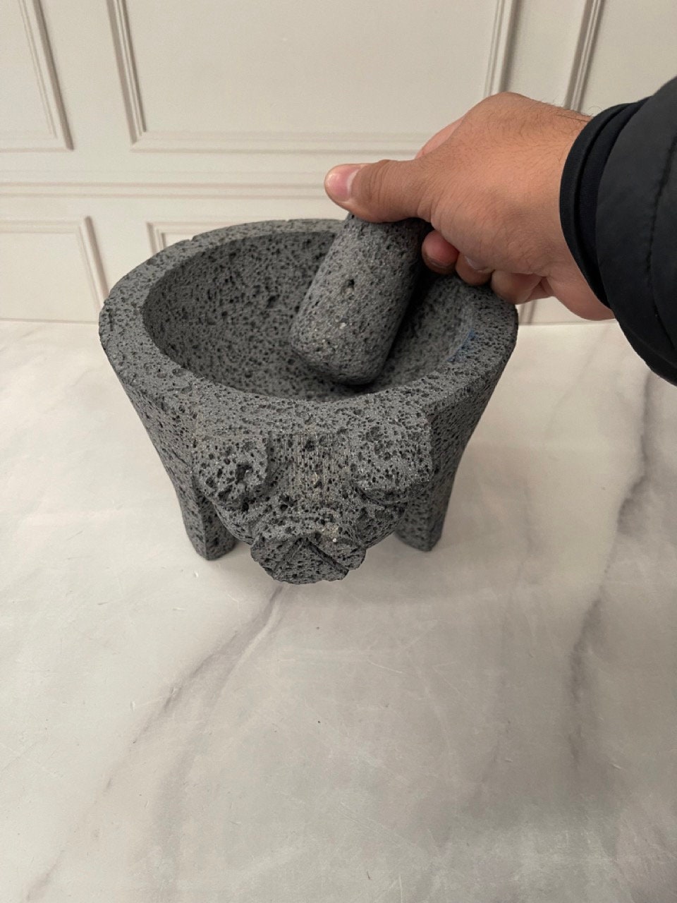 Beautiful Molcajete and Tejolote Made of Volcanic Stone With Wood Base ...