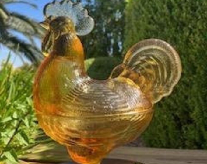 Vintage Circleware Glass Amber Rooster 2piece Pedestal Candy Dish - Etsy