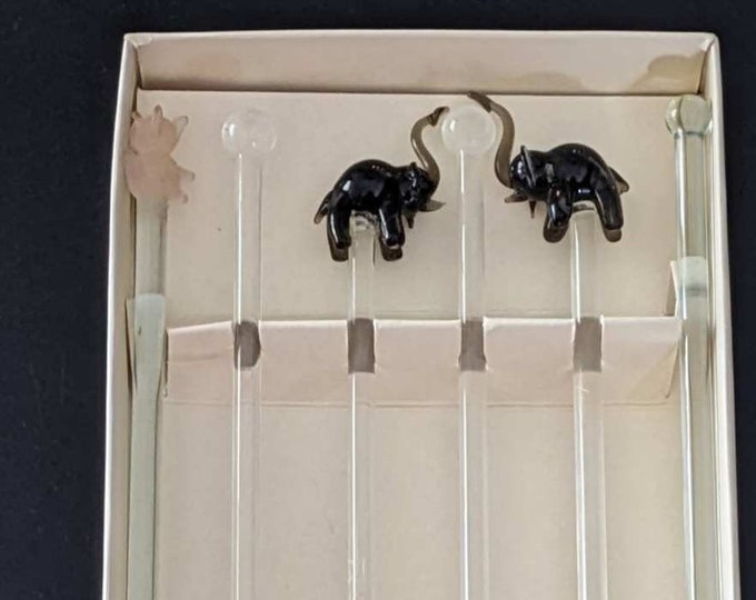 Vintage Pier 1 Imports Art Glass Elephant Swizzle Cocktail Stir Sticks ...