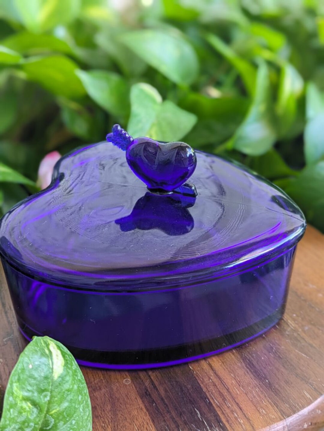 1980-90S Summit Art Glass Cobalt Blue Covered Heart Box-lidded Dish ...