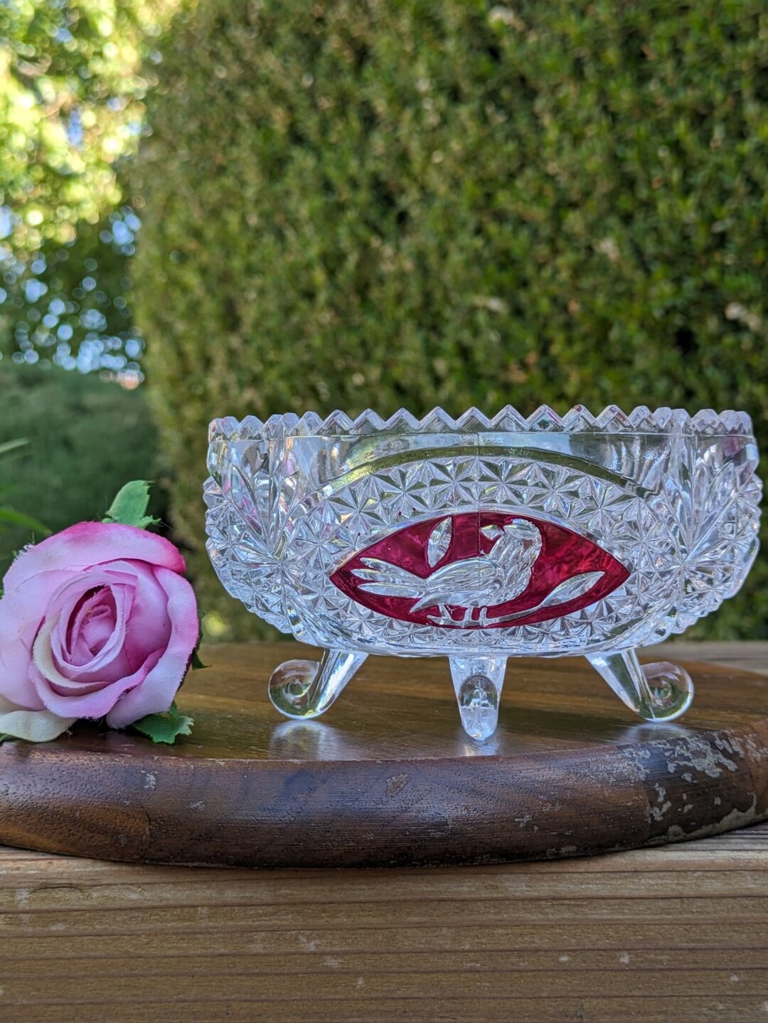 Vintage Hofbauer Byrdes Collection Flashed Ruby Pressed Cut Crystal 5 ...