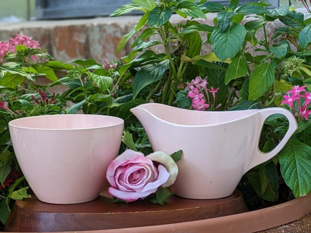 1950S Melmac Royalon Inc. Pink Mallo Ware Open Sugar & Creamer Set ...
