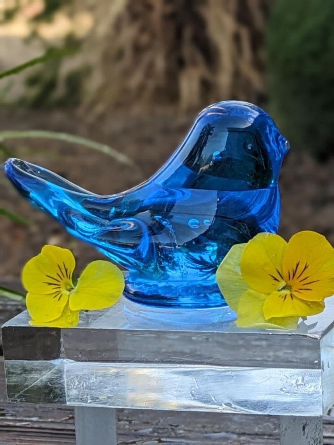 Vintage Terra Studios Leo Ward Art Glass Blue Bird of Happiness Signed ...