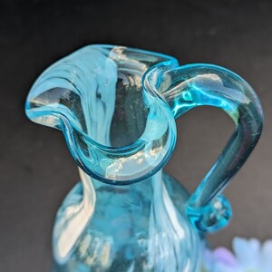 Vintage Blue White Speckled Hand Blown 5” Art Glass Oil Cruet Missing ...