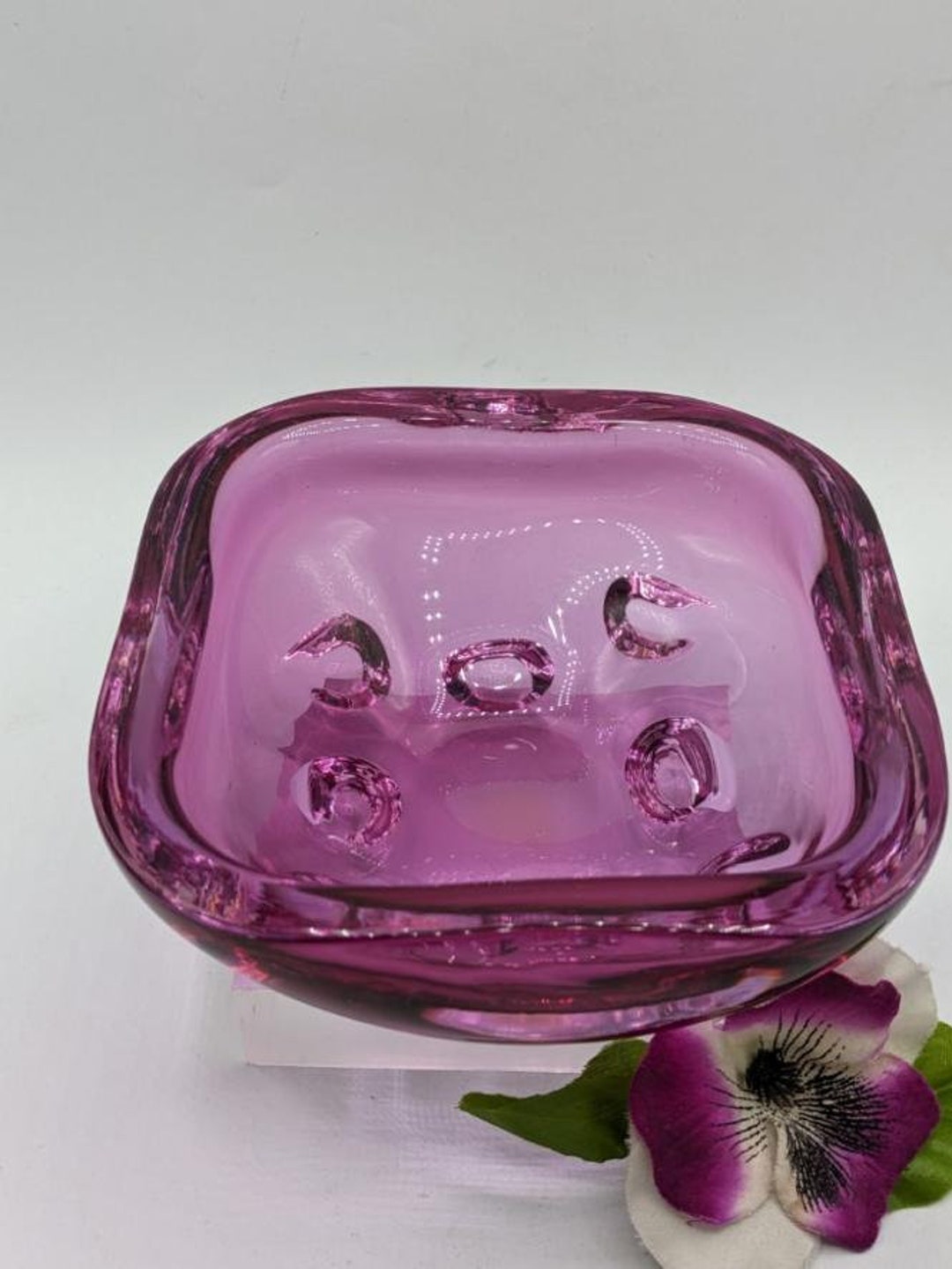 1970S MCM Galliano Ferro Murano Pinkish Purple Art Glass Dimpled Square ...