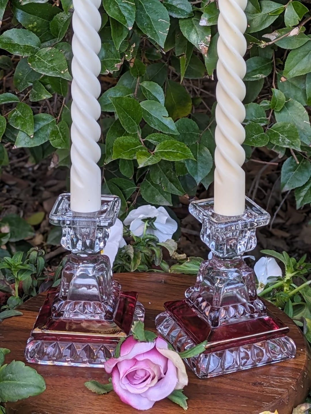 VTG Westmoreland Wedding Ruby Red Flash Single Candlestick Holders Set ...