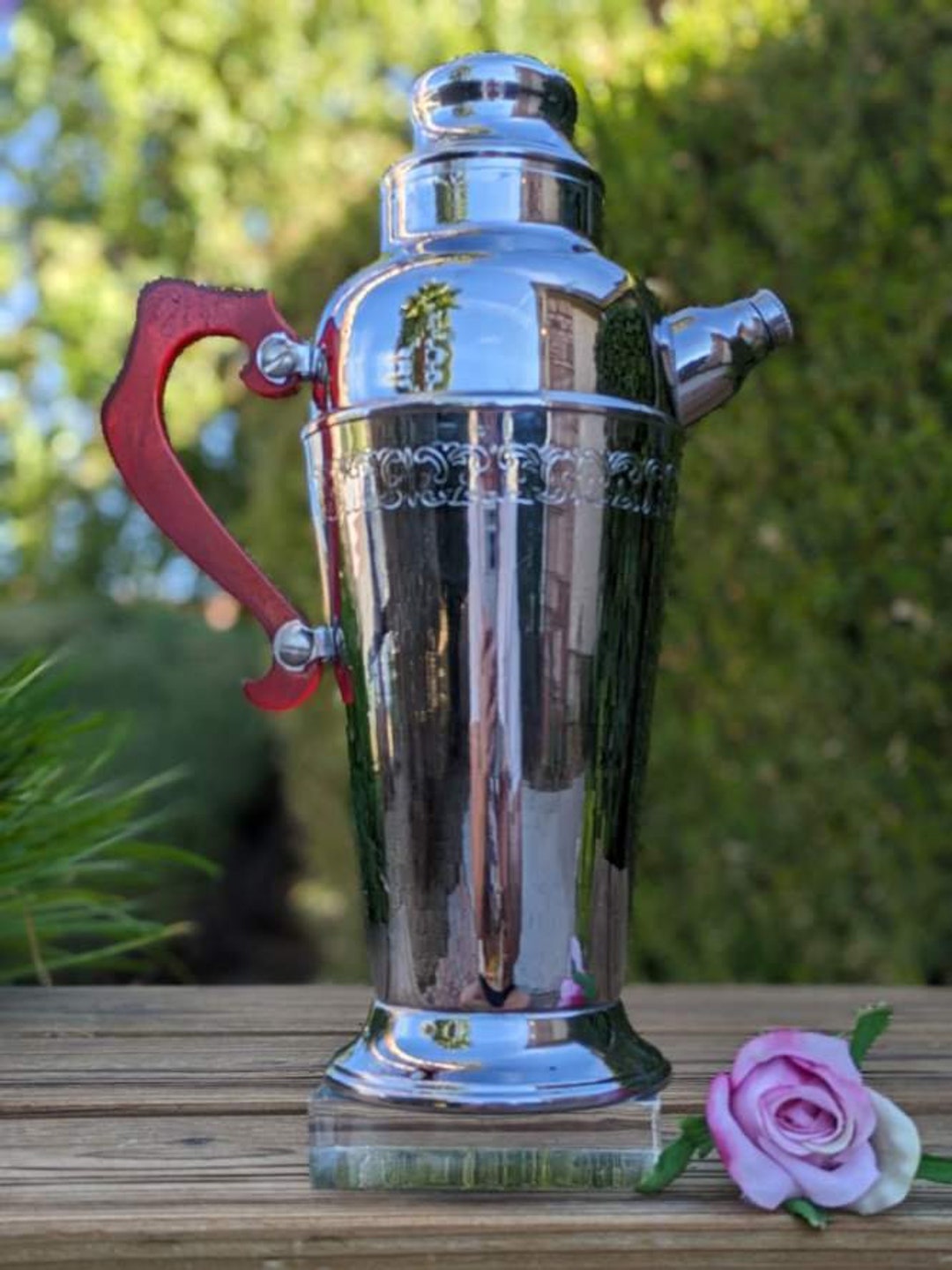 Vintage Art Deco Chrome Engraved Band Coffee Carafe/cocktail Shaker W ...
