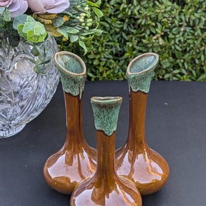 Vintage Van Briggle Triple Bud Vase Drip Glazed Tealgreen & Brown ...