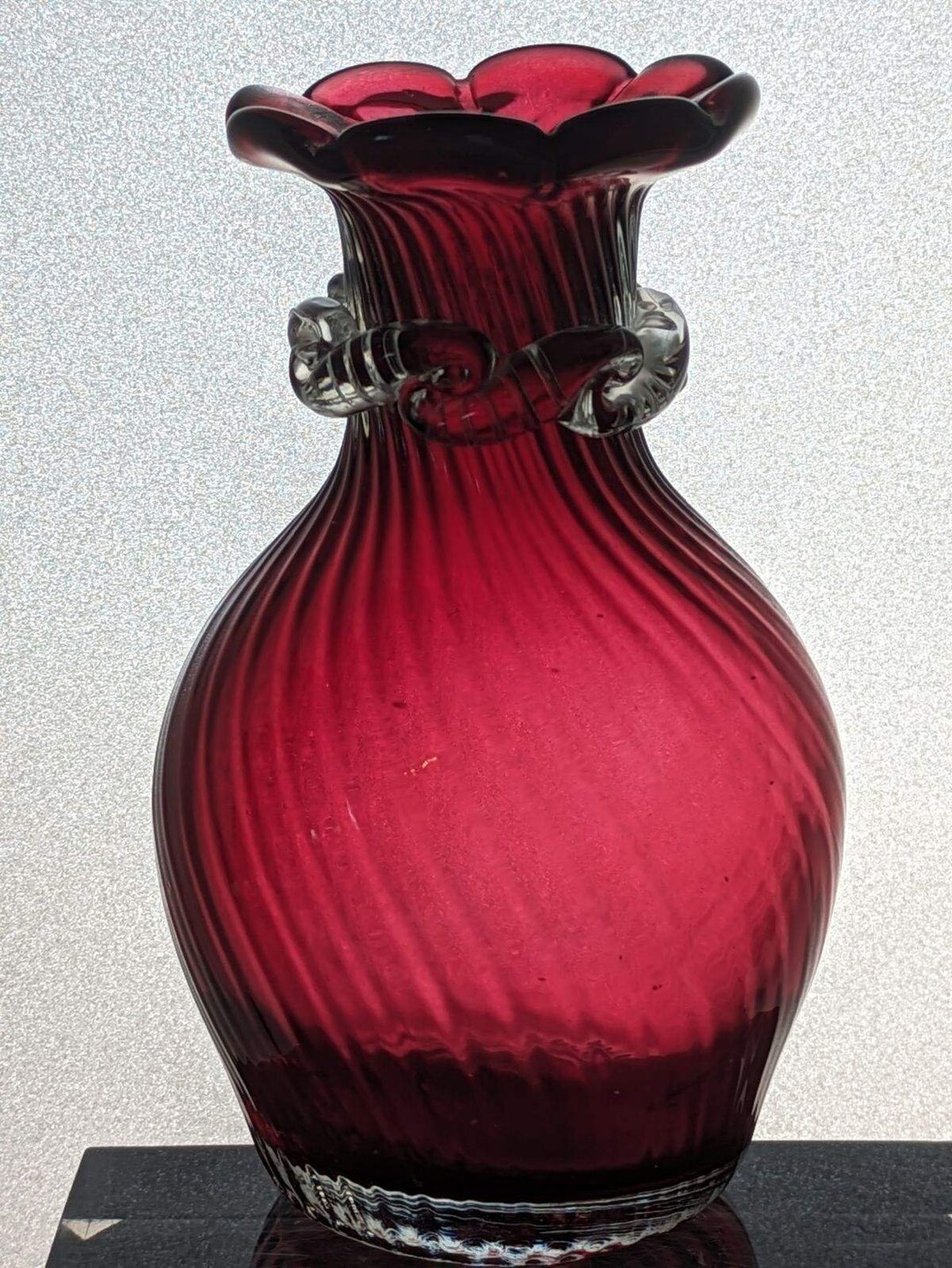 Antique Blown Ribbed Cranberry Glass With Applied Trailing Mini Bud ...