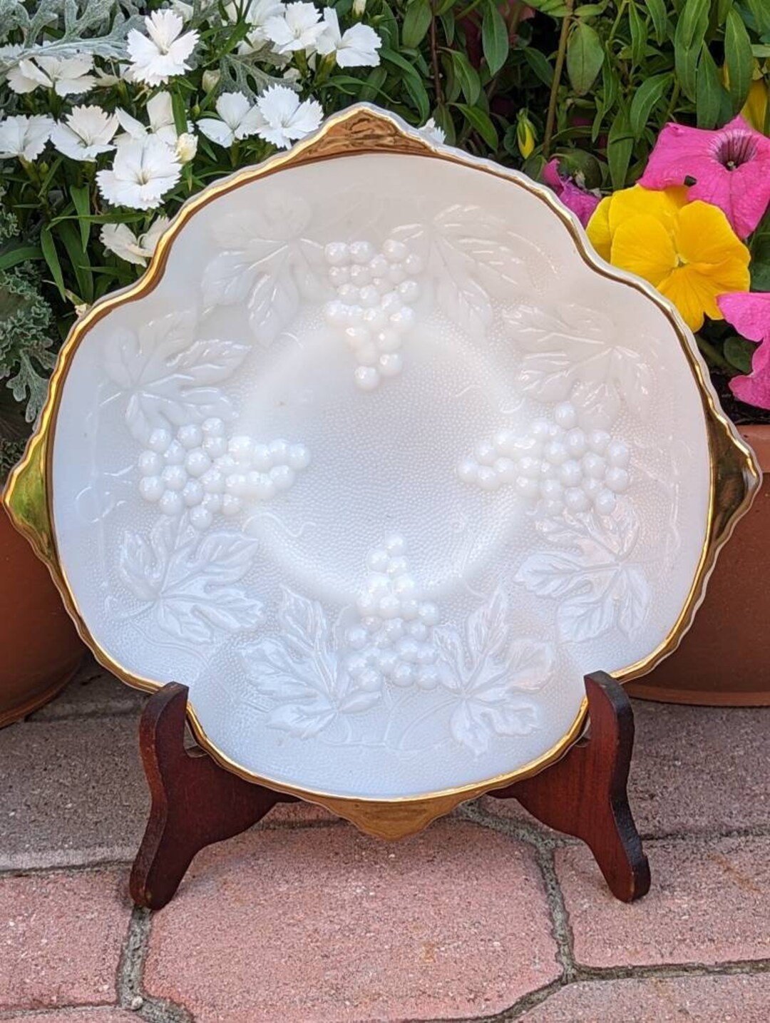 1950-60S Anchor Hocking Stipple Vintage Milk Glass W/22K Gold Gilt Trim ...
