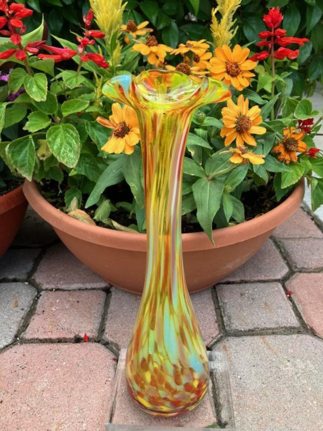 Vintage Art Glass Jack in Pulpit Tilso Japan Multicolored Yellow, Green ...