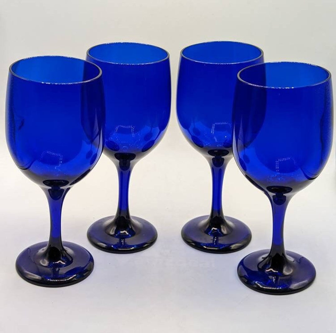 1960-90 4 Libbey Cobalt Blue Water/wine Glasses Set MCM Barware-blue ...