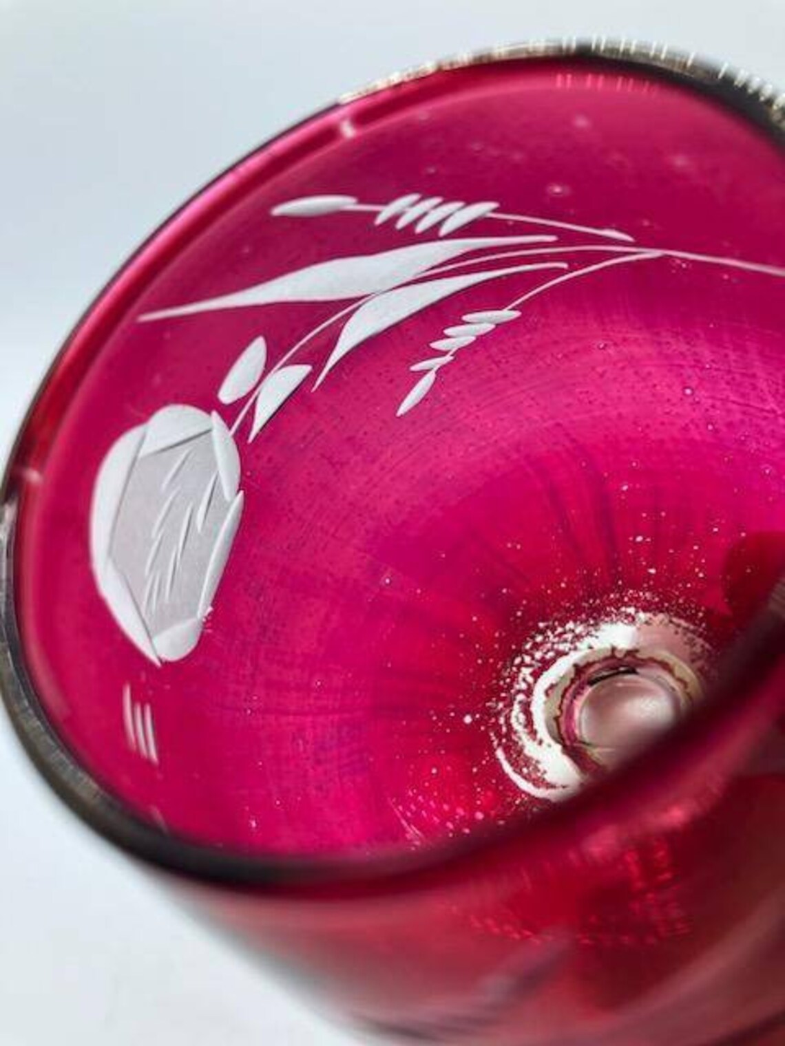 VTG Etched Rose/flower Ruby Cranberry Flash Mini Brandy - Etsy