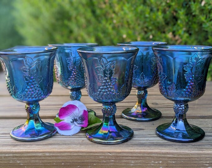 1970S Colony Glass Grape Leaf Iridescent Carnival Blue Harvest Glass ...