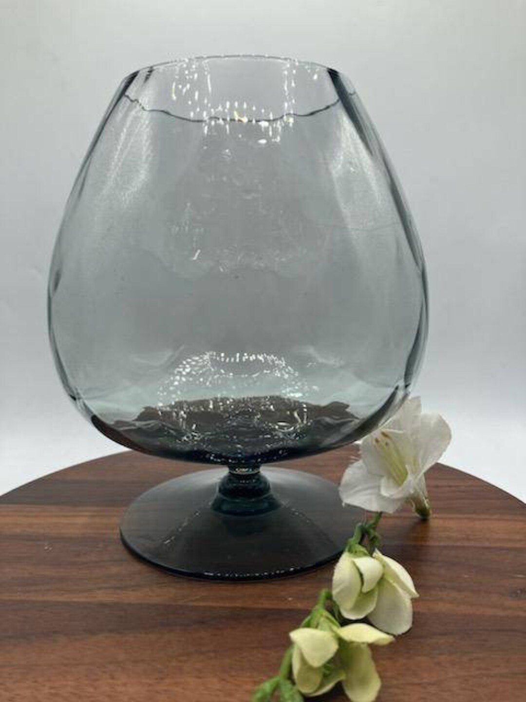 1960 Empoli Art Glass Blackish-grey Smoke Dimple Optic Oversized Brandy ...