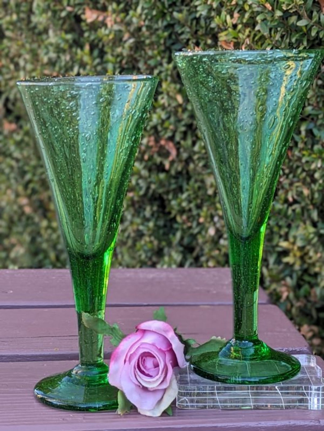 Laverrerie De Biot Green Seed Art Glass Air Bubble Glass Chalices ...