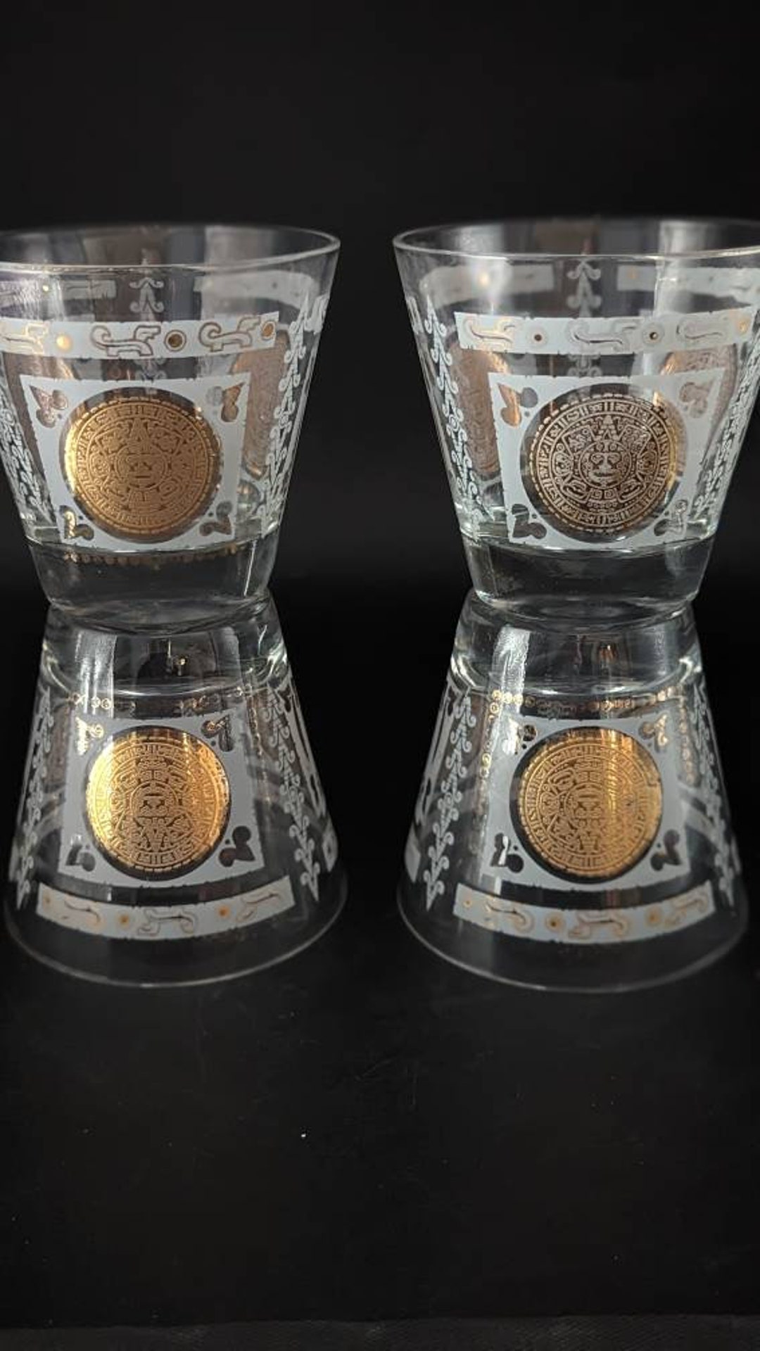 1950 MCM Hazel Atlas Aztec 22K Gold & White Medallion/coin Motif Low ...