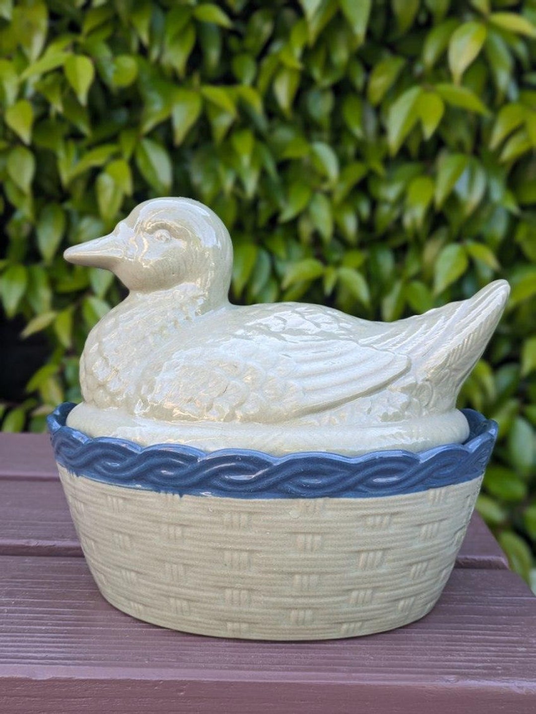 Vintage Stoneware Pottery Oval Casserole Lidded Figural Duck on A Nest ...