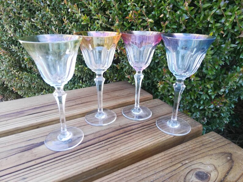 Bayel Crystal Cut Panels Flared Flash Colored Rim Wine Glasses - Etsy
