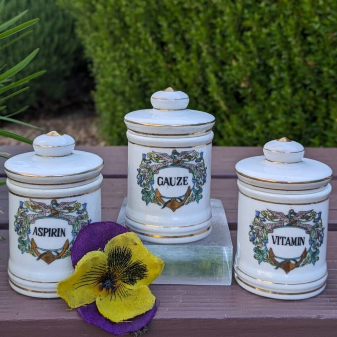 Vintage Mini Porcelain Medical Apothecary Lidded Canister Jars Set of 3 ...