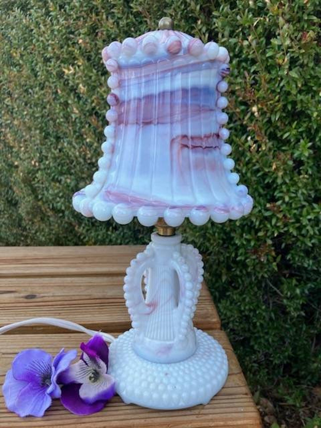 VTG Ornate Purple Marble Slag Glass Boudoir Lamp & Shade-marble Glass ...