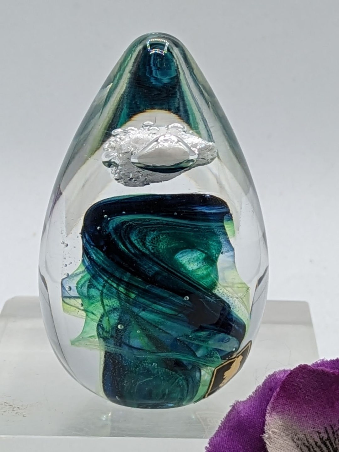 VTG Kerry Glass Hand Blown Multicolored & Clear Art Glass Egg Shape ...