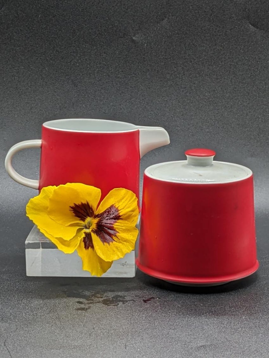 Vintage 1960S Otigiri Japan Contempo Frost Red Creamer & Covered Sugar ...