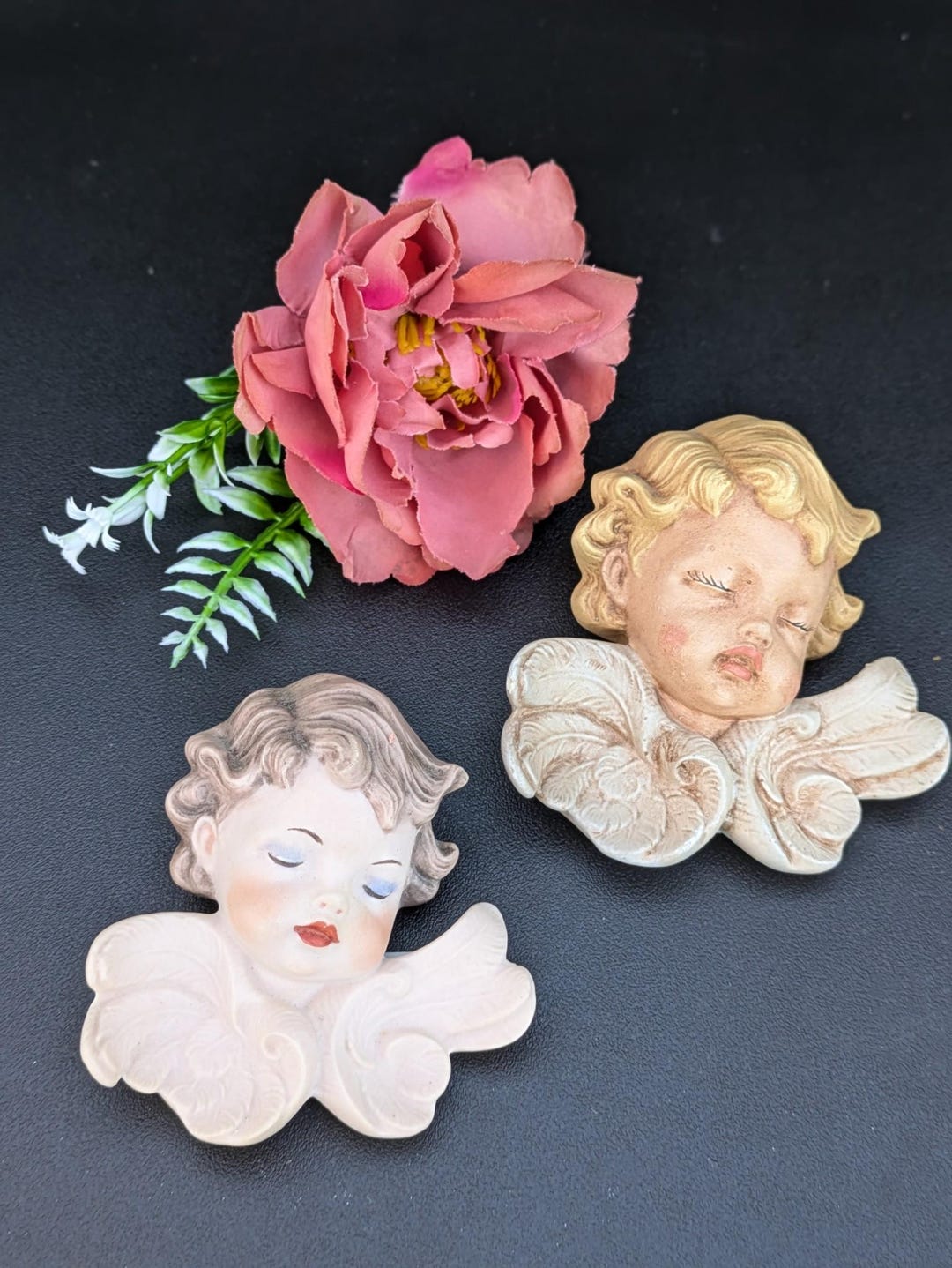 Vintage Cherub Face Wall Plaques - Hand Painted Ceramic Set - Etsy
