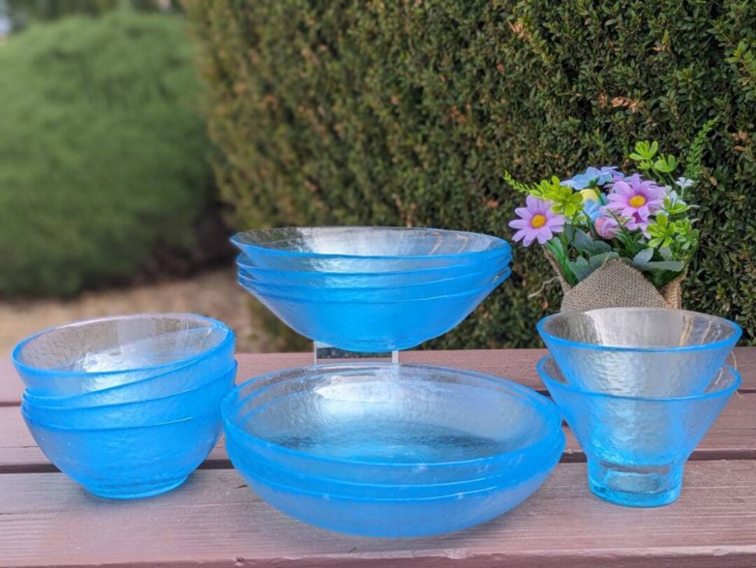 Vintage Sky/aqua Blue Textured Glass 4 Bowls Sets Sold Separately/fire ...