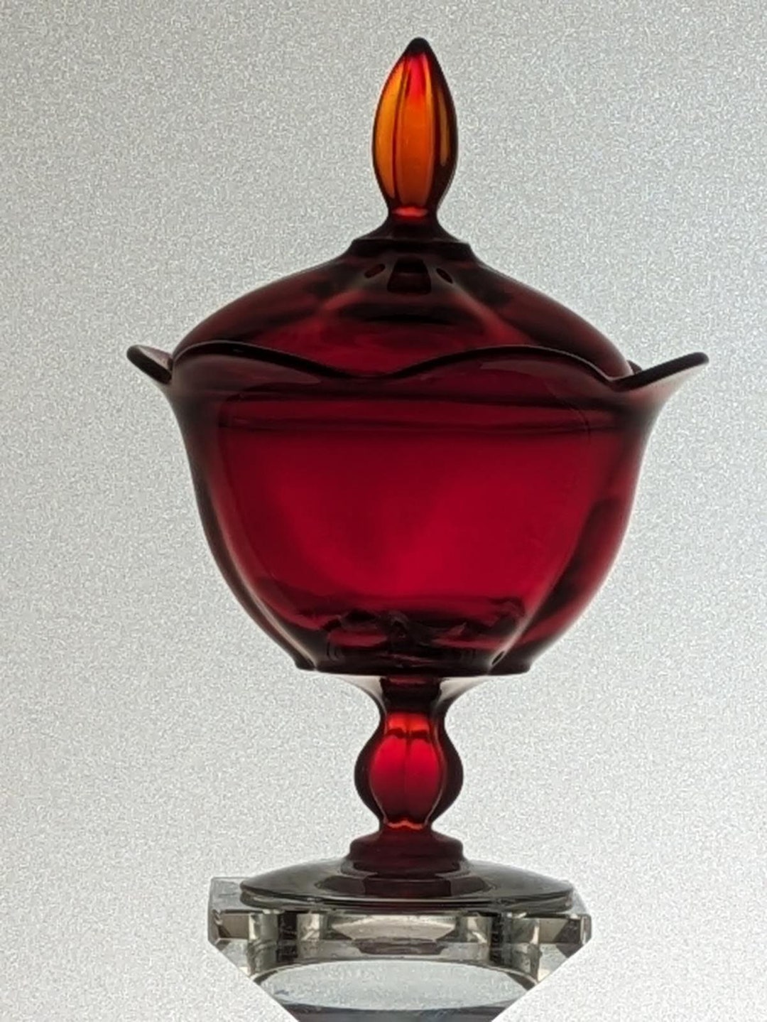 Vintage Duncan & Miller Ruby Red W/clear Foot Canterbury Lidded Candy ...
