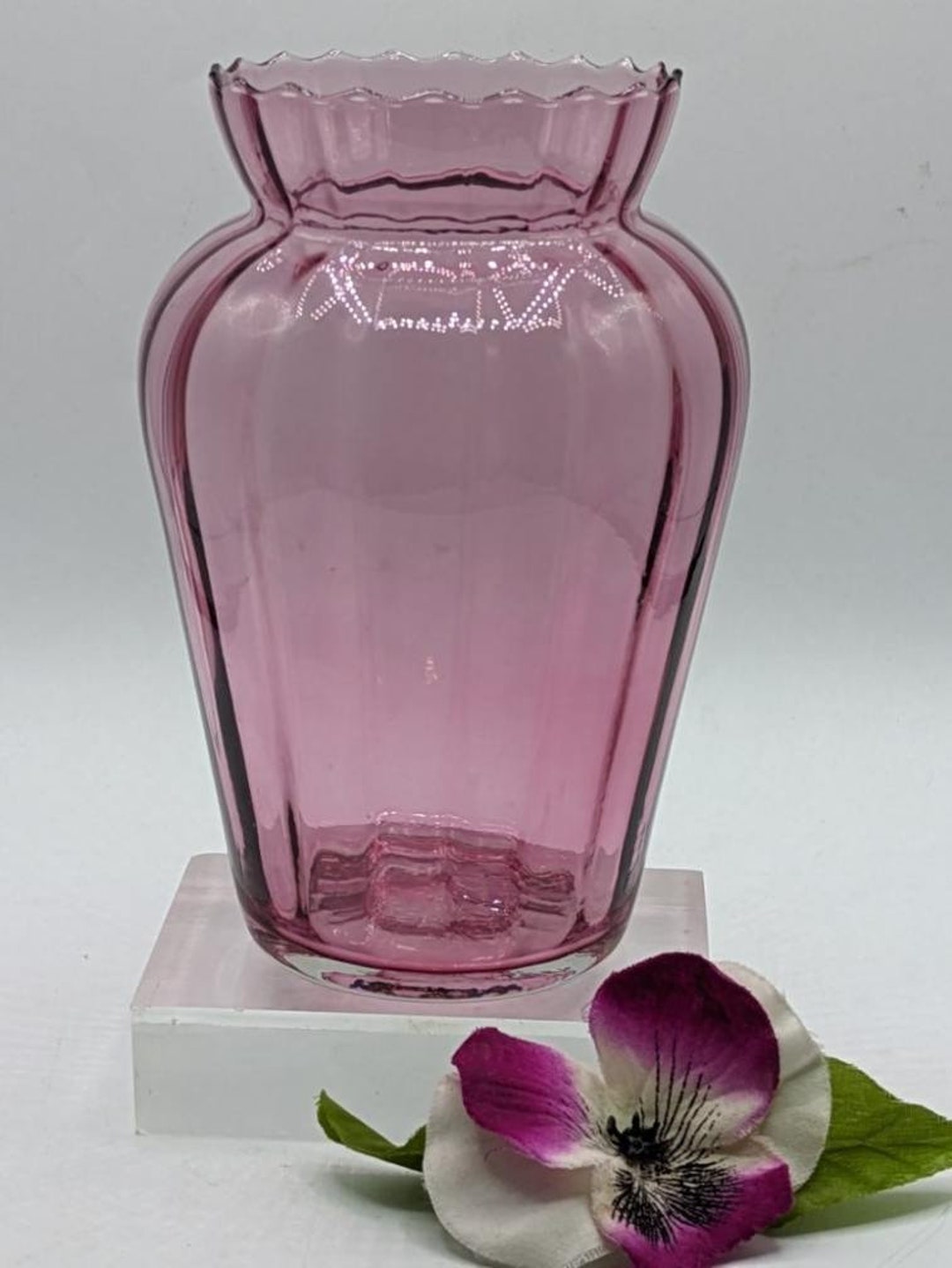 Vintage Mid Century Pilgrim Art Glass Cranberry Glass Optic Paneled ...