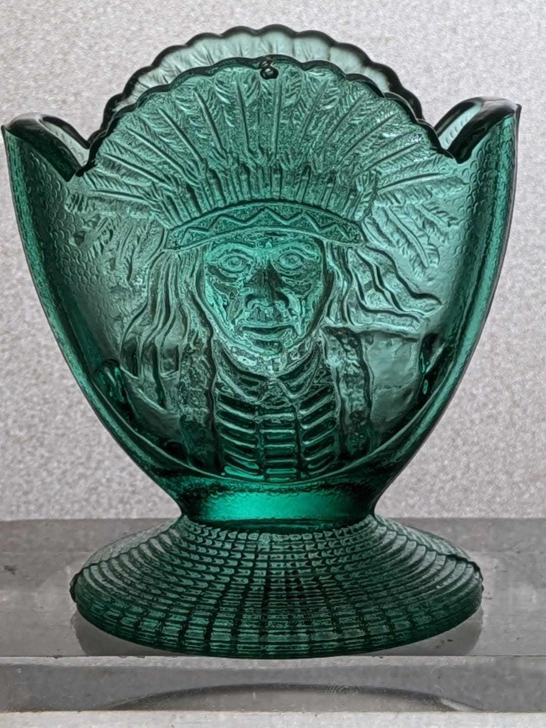 Kemple Glass Ohio Native American Chief Greenish Teal Toothpick ...