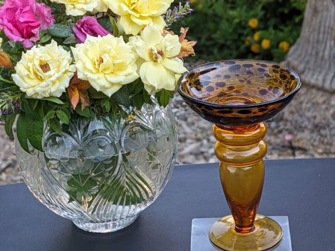 VTG Single Art Glass Dual Tone Amber Tortoise Shell/leopard Print ...