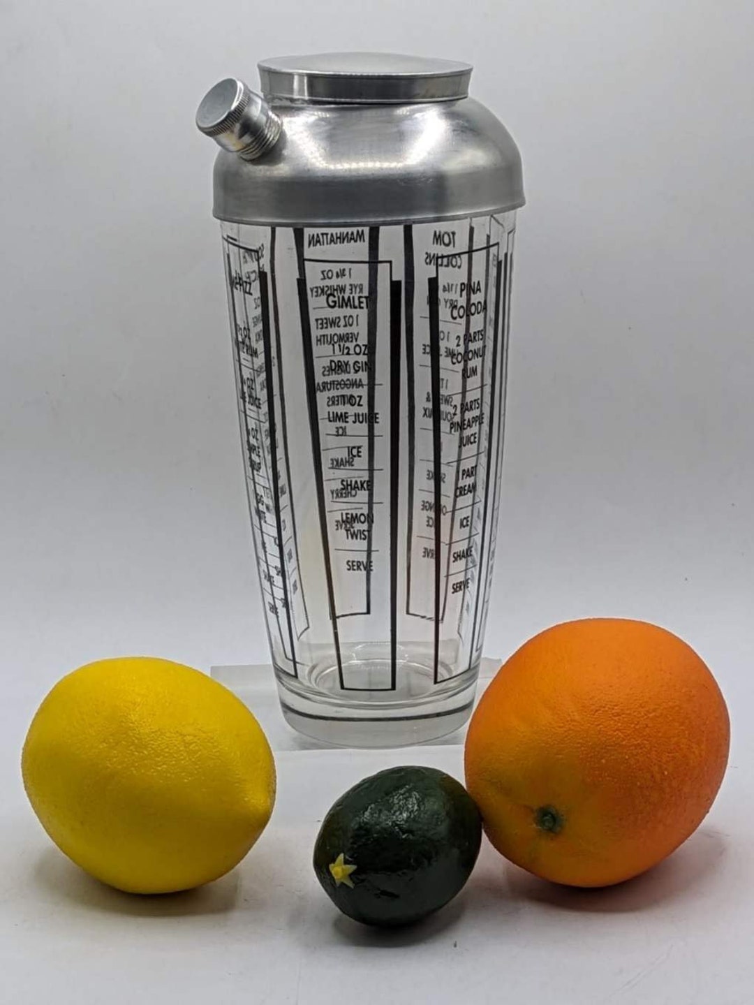 Vintage Retro Glass Mixer Drink Cocktail Shaker Barware W/recipes ...