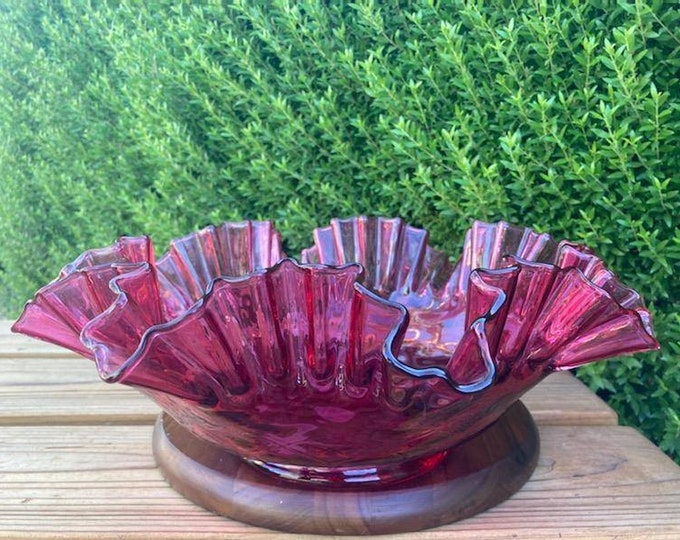 1942-1948 Rare Fenton 13" Round Bowl Diamond Optic Ruby Overlay Art ...