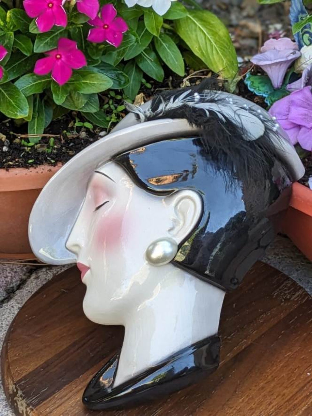 Vintage Art Deco Style Woman Face Side Profile Wall Plaque 3D Feathers ...