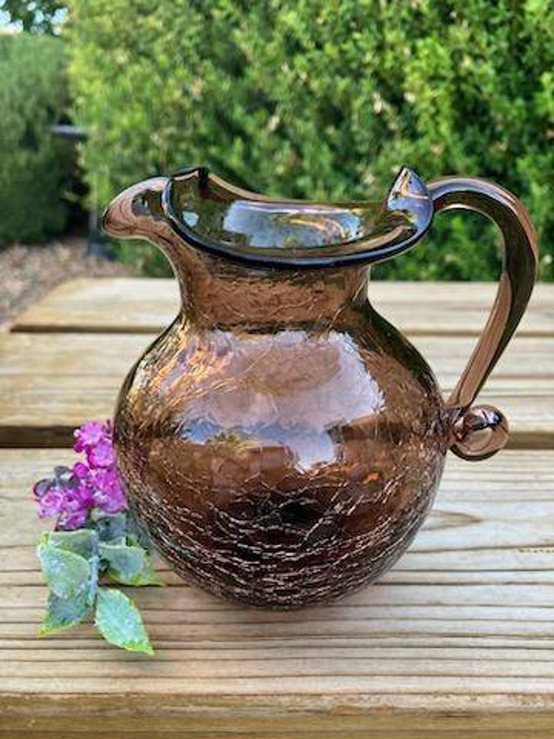 1960-70 Rainbow Crackle Glass Pitcher Plum Brown Amethyst Glass-window ...