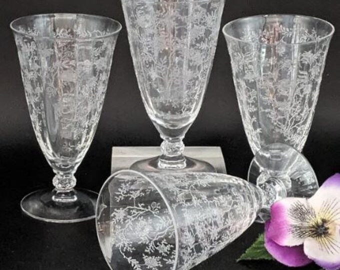 1940S-50S Fostoria Chintz (etched) Floral Optic Paneled Crystal Juice ...